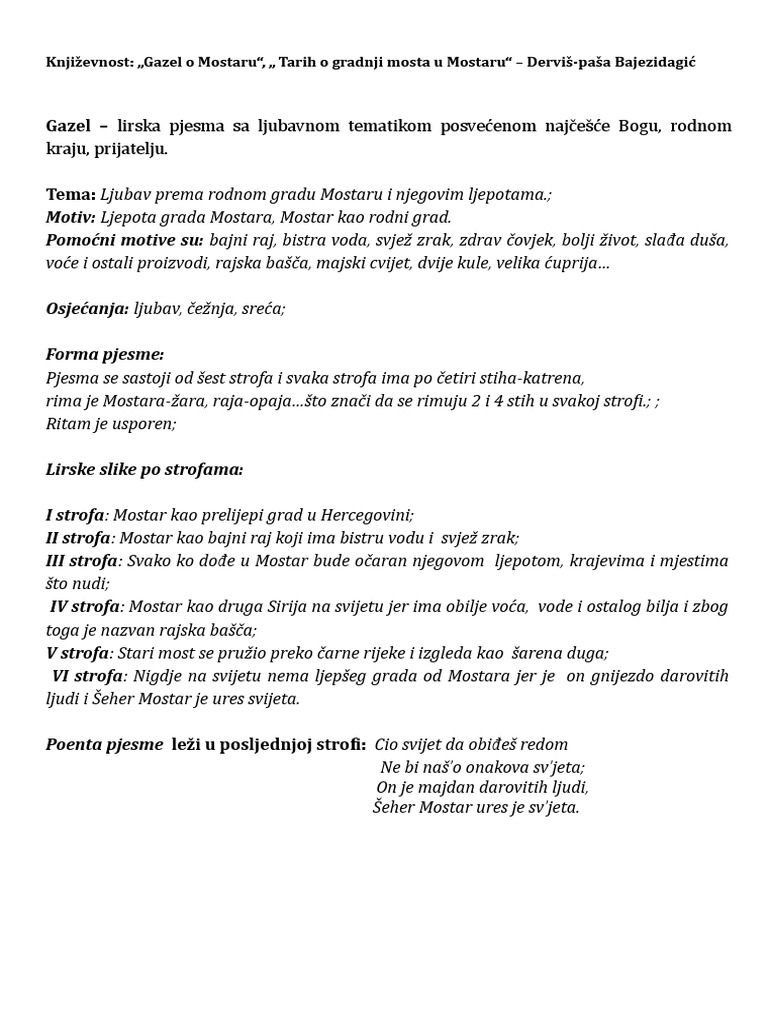 Gazel o Mostaru (Folija) | PDF