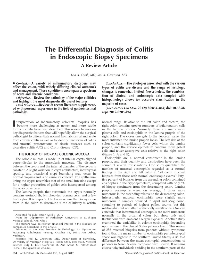 The Differential Diagnosis of Colitis in Endoscopic Biopsy Specimens ...