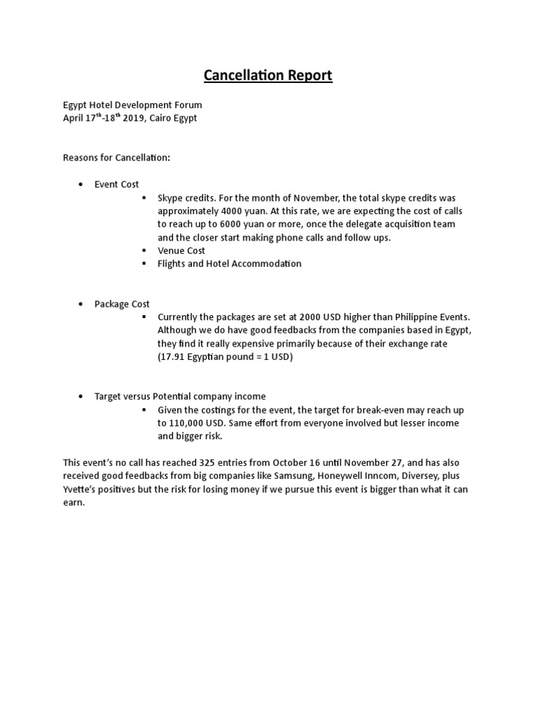 Cancellation Report: TH TH | PDF