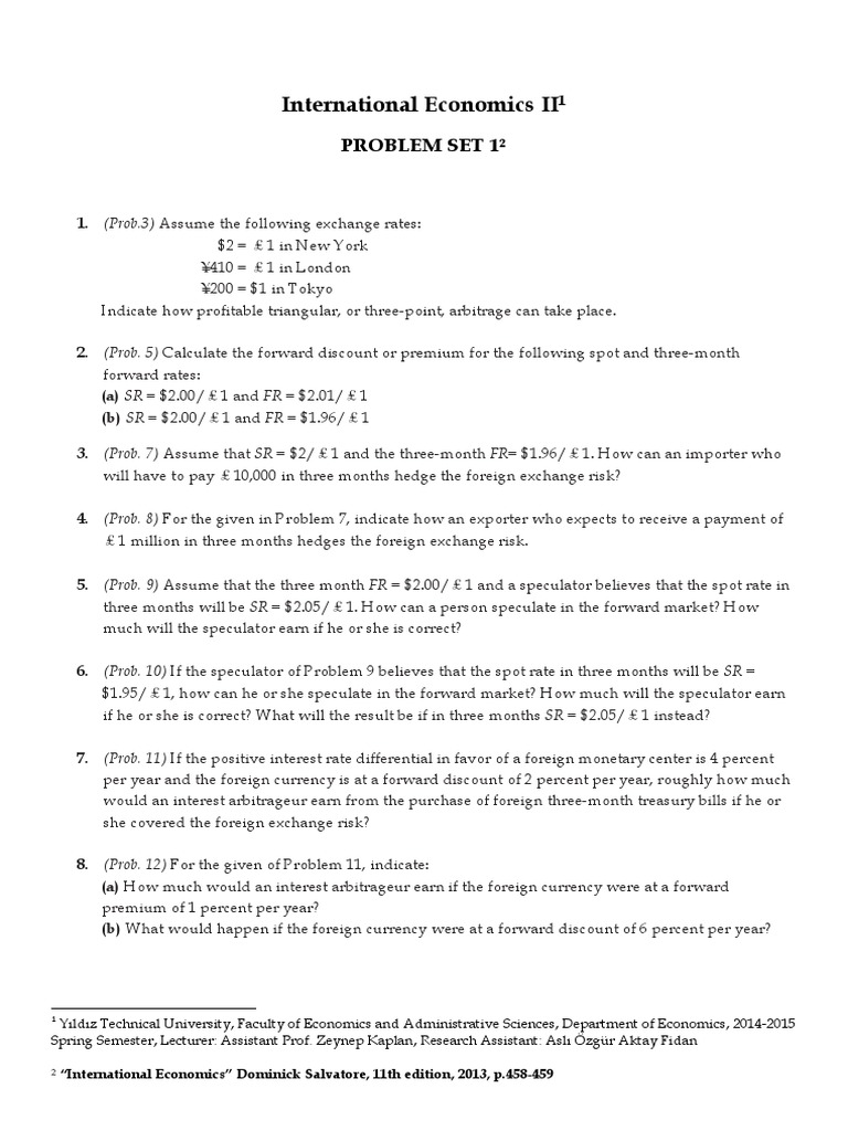 International Economics II Problem Set | PDF | Arbitrage | Exchange Rate