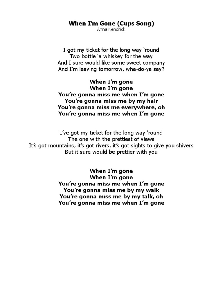 When I'm Gone (Cups Song) : Anna Kendrick | PDF