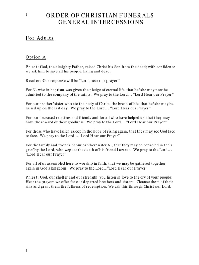 Order of Christian Funerals General Intercessions: For Adults | PDF ...