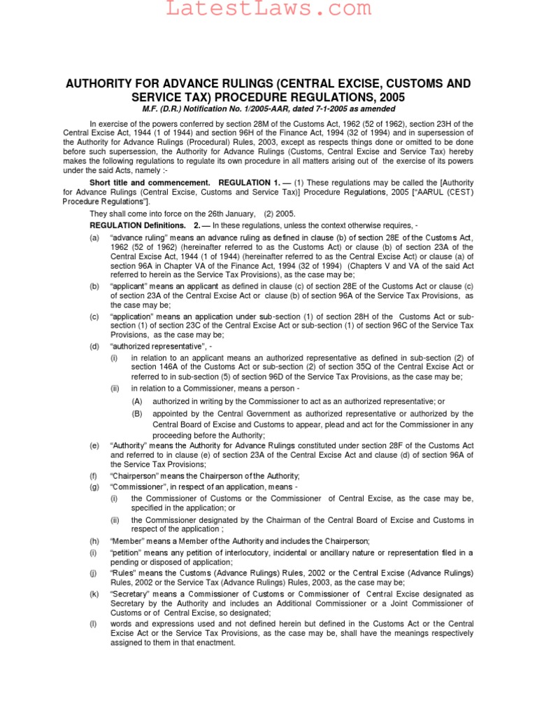 Authority For Advance Rulings (Central Excise, Customs and Service Tax ...