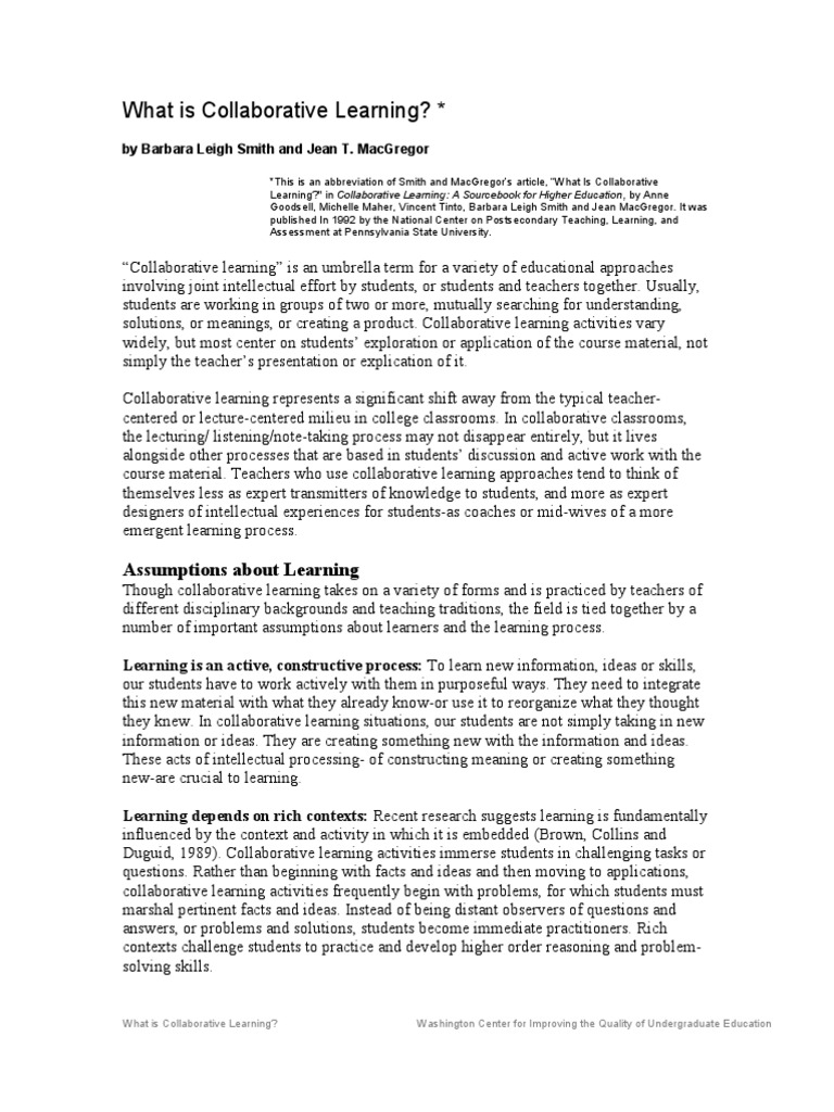 Collaborative Learning | PDF | Teachers | Learning