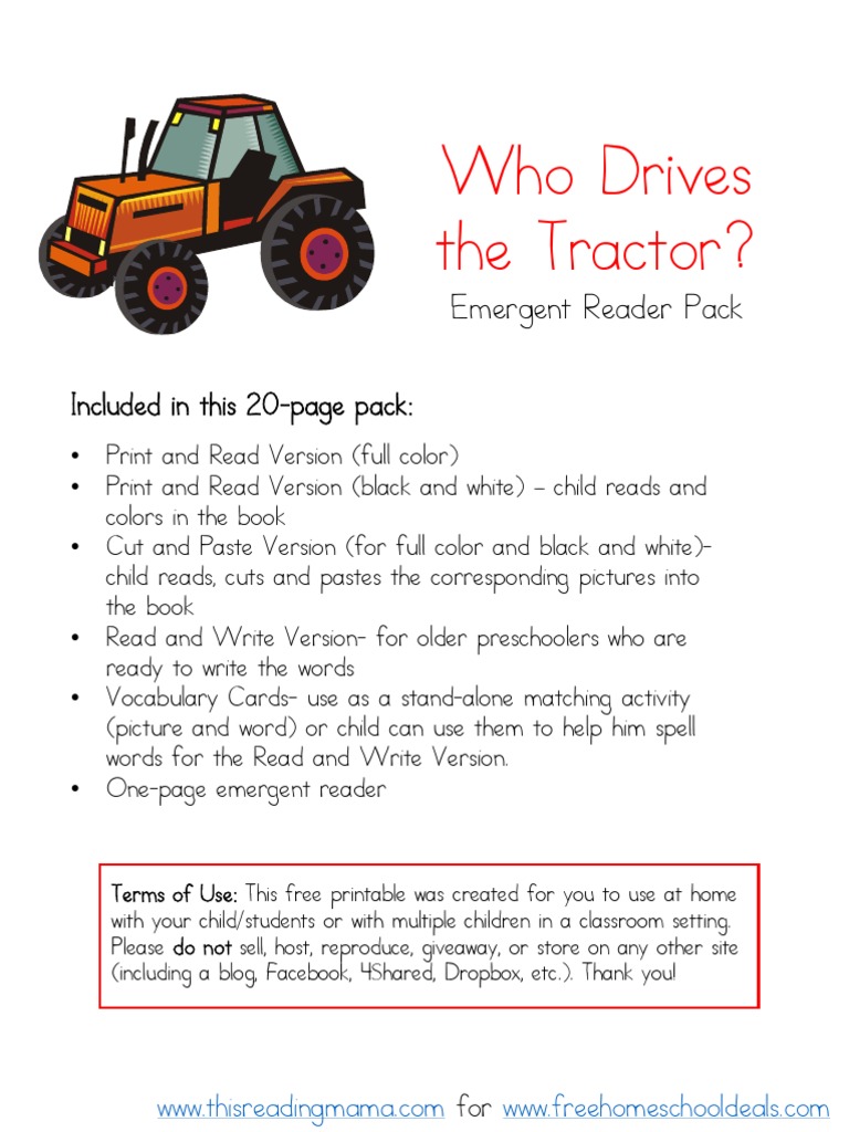 Who Drives The Tractor?: Emergent Reader Pack | PDF
