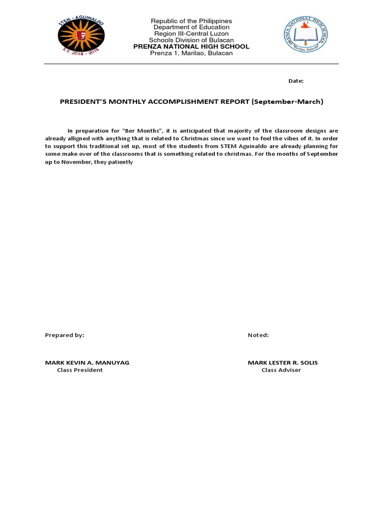 Monthly Accomplishment Report | PDF