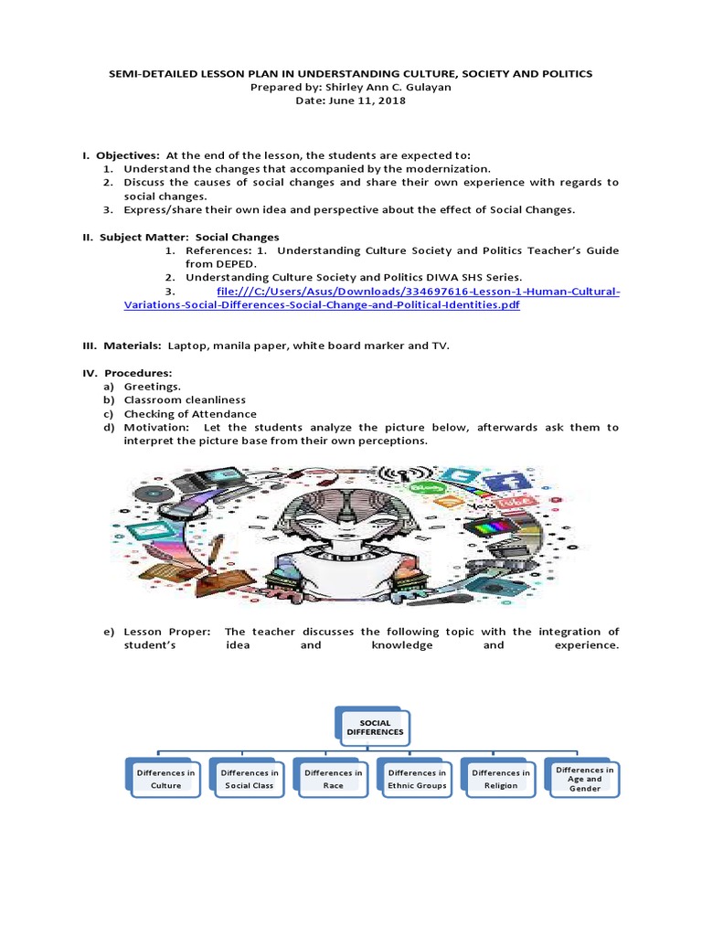 Lesson Plan in Social Changes | PDF | Society | Lesson Plan