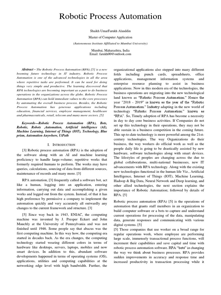 Robotic Process Automation - Research Paper | PDF | Automation ...