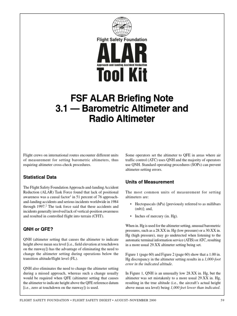 Tool Kit: FSF ALAR Briefing Note 3.1 - Barometric Altimeter and Radio ...