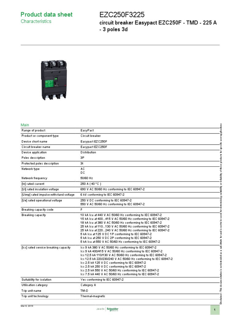 EZC250F Circuit Breaker Data Sheet | PDF | Alternating Current | Direct ...
