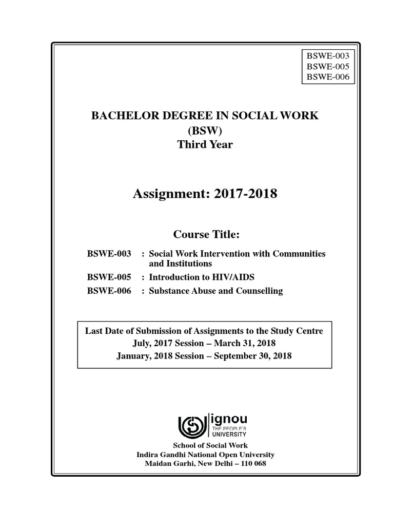 Assignment: 2017-2018: Bachelor Degree in Social Work (BSW) Third Year ...