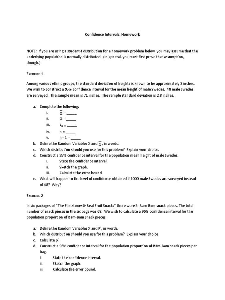 Confidence Intervals: Homework: Xercise | PDF | Confidence Interval | Errors And Residuals