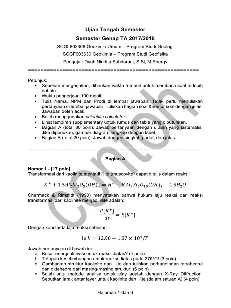 Contoh Soal Uts Geokimia | PDF | Metode & Bahan Ajar