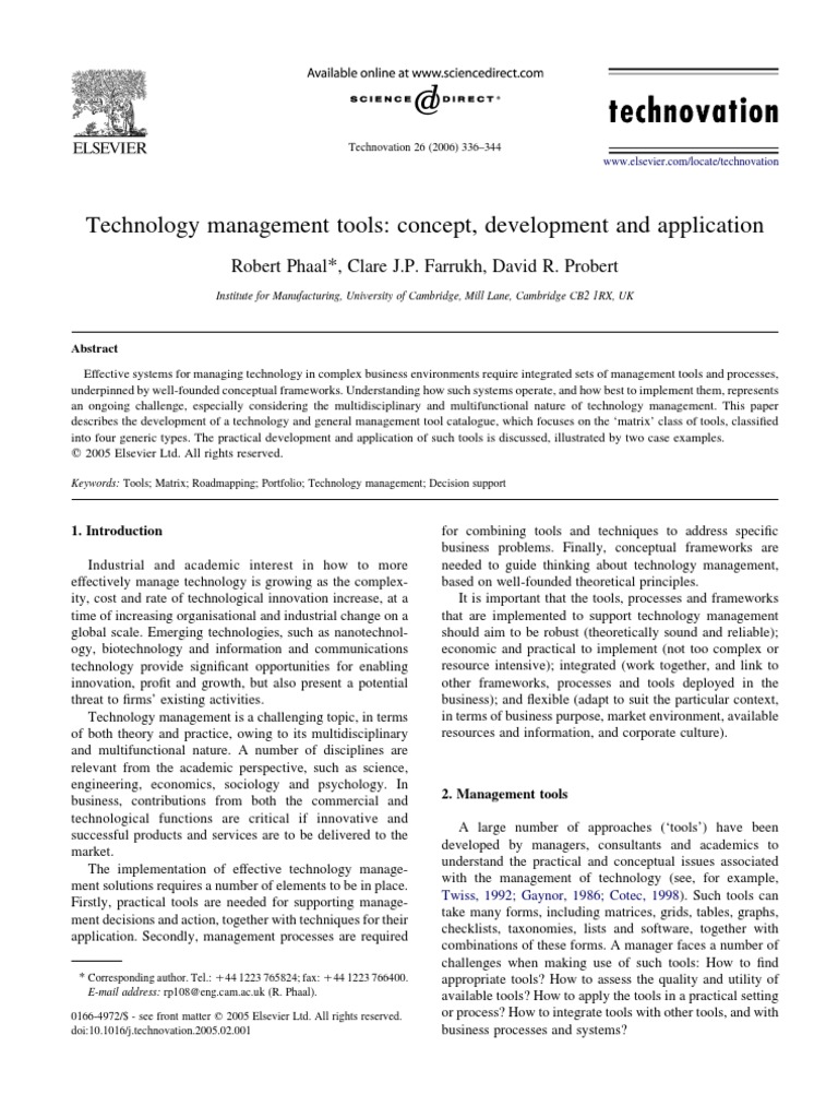 Technology Management Tools Overview | PDF | New Product Development ...