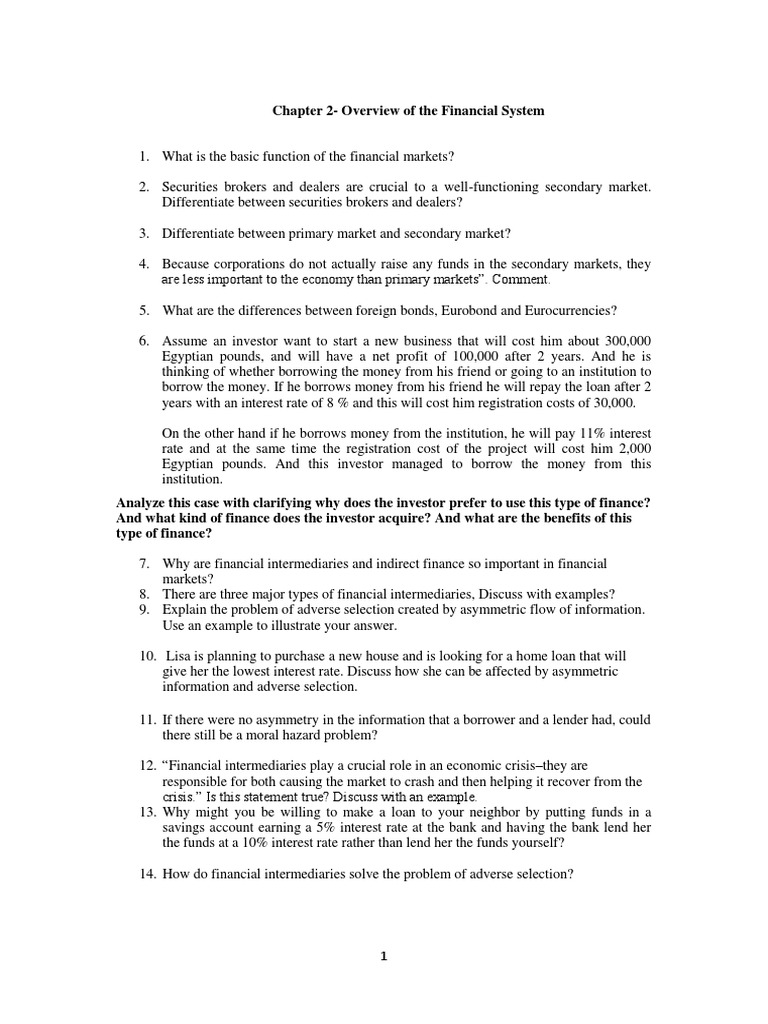 Chapter 2 - Overview of The Financial System | PDF | Financial Markets ...