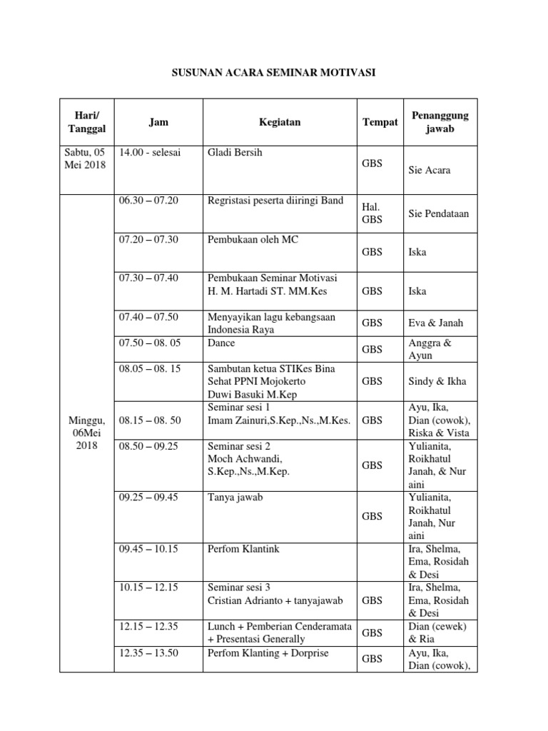 Susunan Acara Seminar Motivasi | PDF