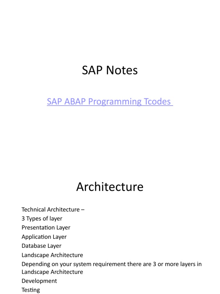 SAP Notes: SAP ABAP Programming Tcodes | PDF
