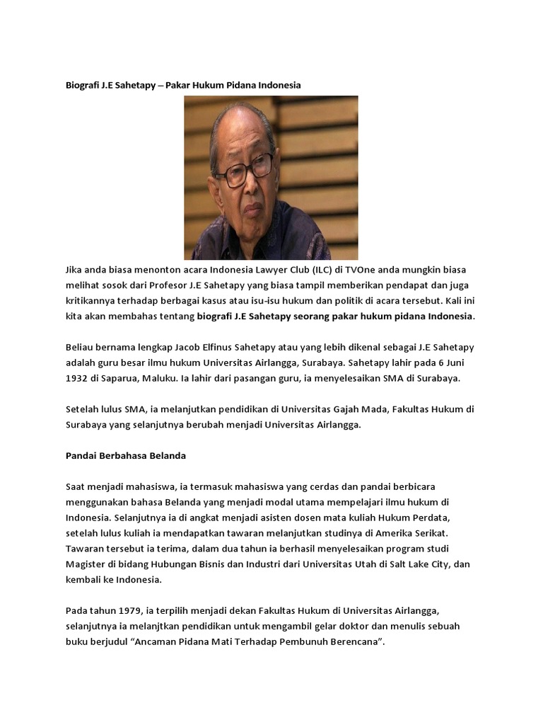 Biografi J.E Sahetapy - Pakar Hukum Pidana Indonesia yang Berpengaruh | PDF