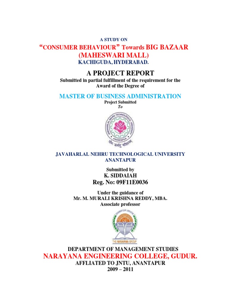 Big Bazaar (Maheswari Mall) : A Project Report | PDF | Consumer ...