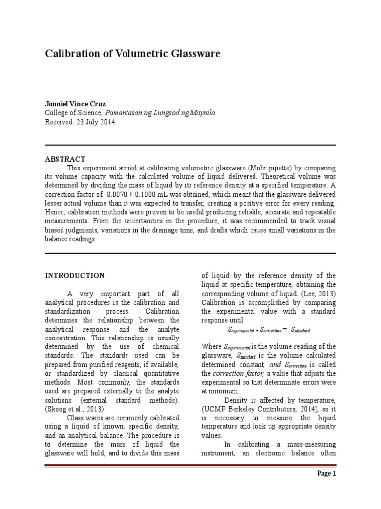 Calibration of Volumetric Glassware Proc | PDF | Calibration | Density