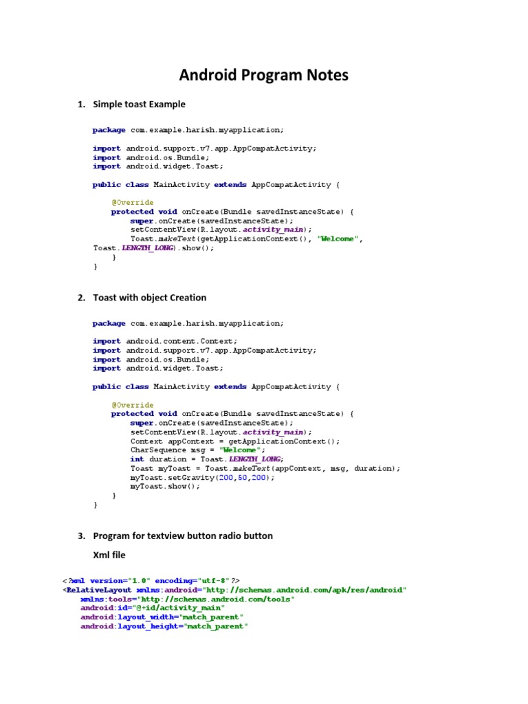Android Program Notes: 1. Simple Toast Example | PDF | Android ...