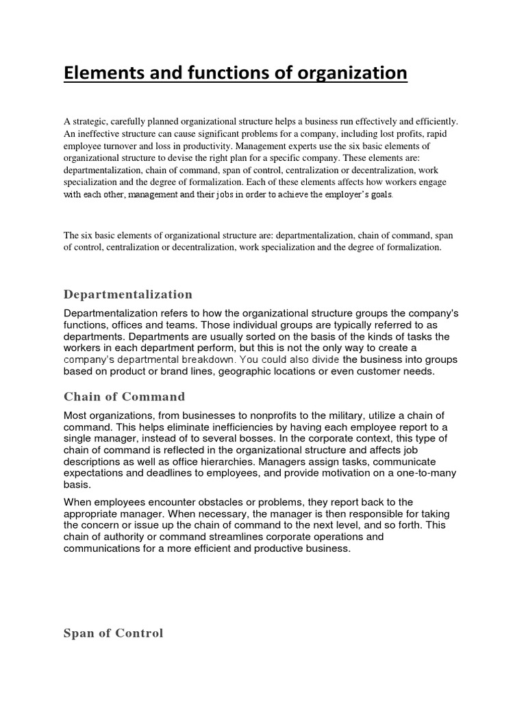 Key Elements of Organizational Structure | PDF | Organizational ...