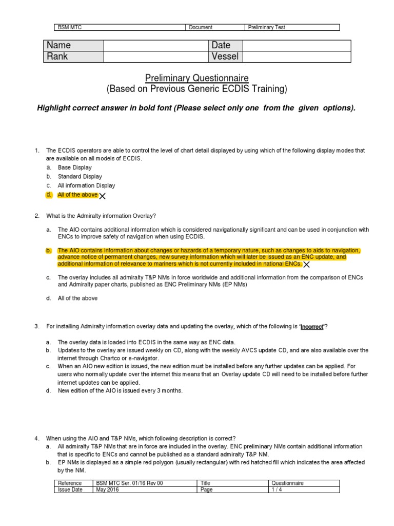 ECDIS Preliminary Questionnaire - MTC Revised | Technology | Computing