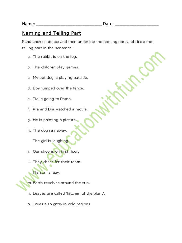 Naming and telling parts worksheet | PDF