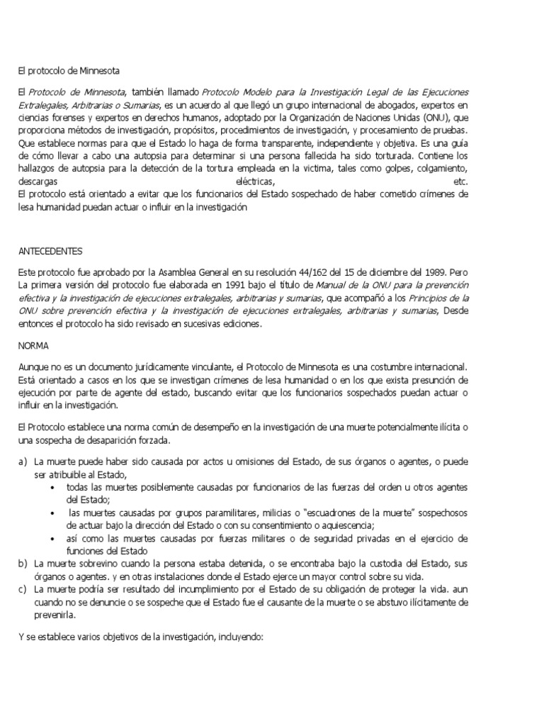 Protocolo de Minnesota: Guía de Investigación | PDF | Naciones Unidas ...