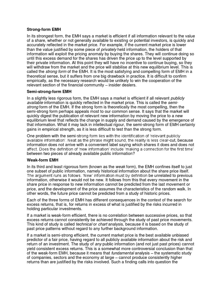EMH Forms - Strong Semi Weak | PDF | Efficient Market Hypothesis ...