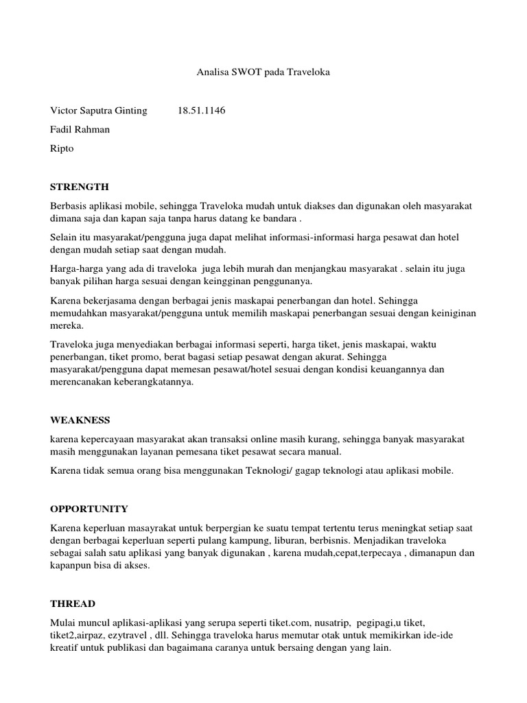 Analisa SWOT Pada Traveloka | PDF