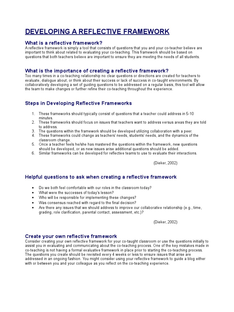 Developing A Reflective Framework | PDF | Classroom | Teachers