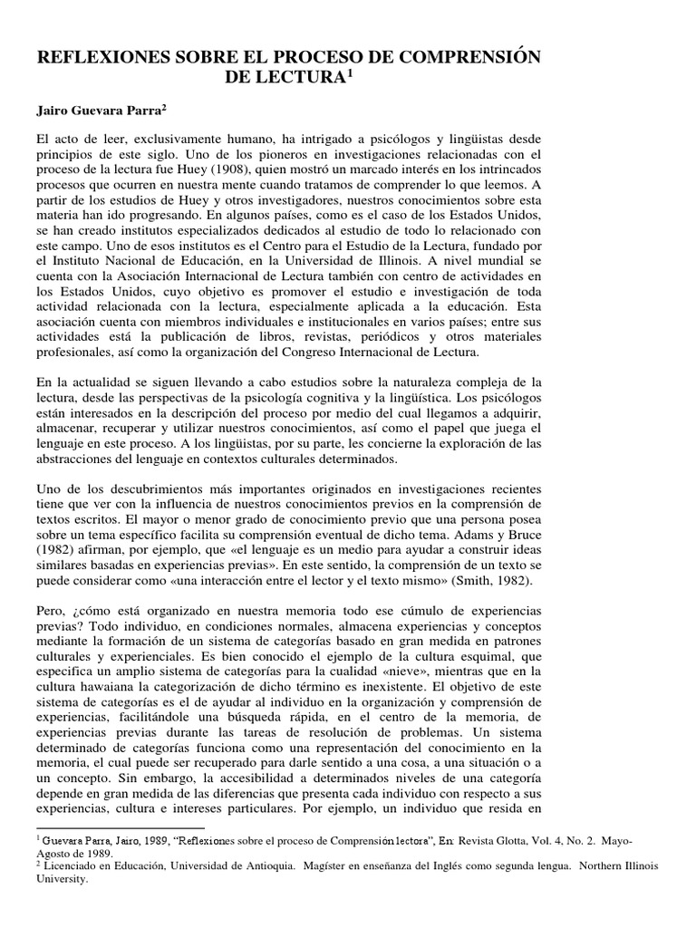Reflexiones sobre Comprensión Lectora | PDF | Sicología | Memoria