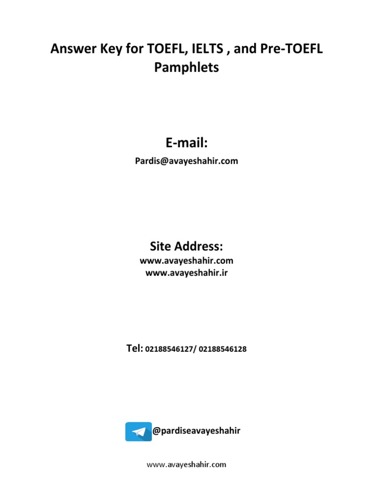 Answer Key For TOEFL, IELTS, and Pre-TOEFL Pamphlets PDF | PDF ...