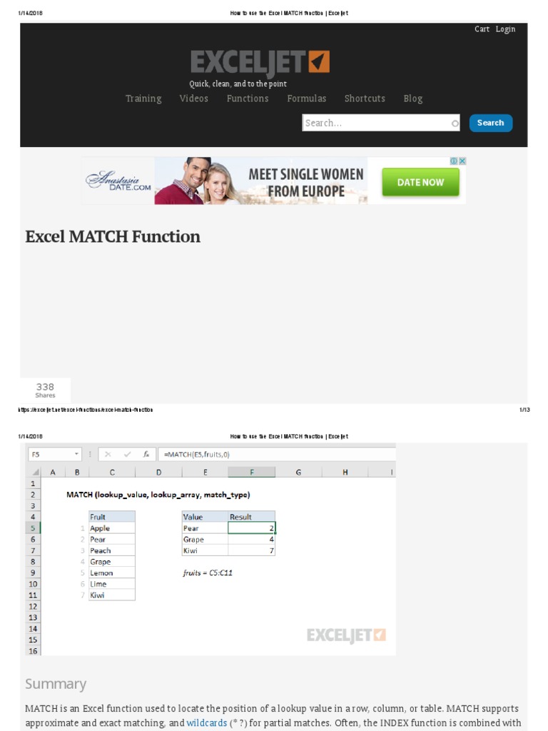 Match Function Excel Pdf Array Data Structure Database Index