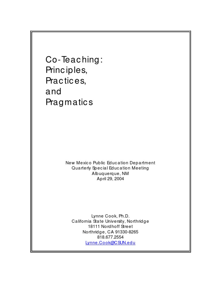 Co-Teaching Workshop Overview | PDF | Special Education | Inclusion ...