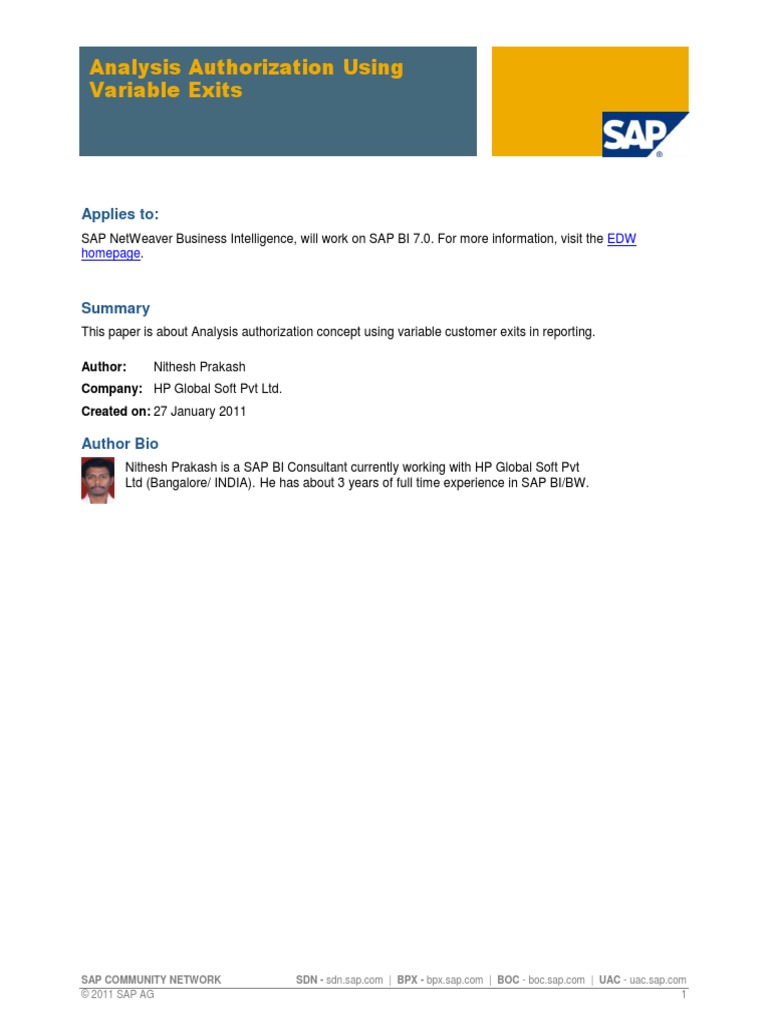 Analysis Authorization Using Variable Exits PDF | PDF | Ibm System I ...