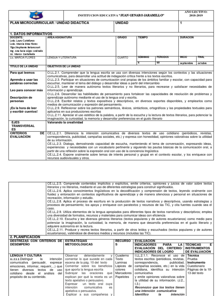 A.lengua y Literatura Unidades | PDF | Habla | Palabra