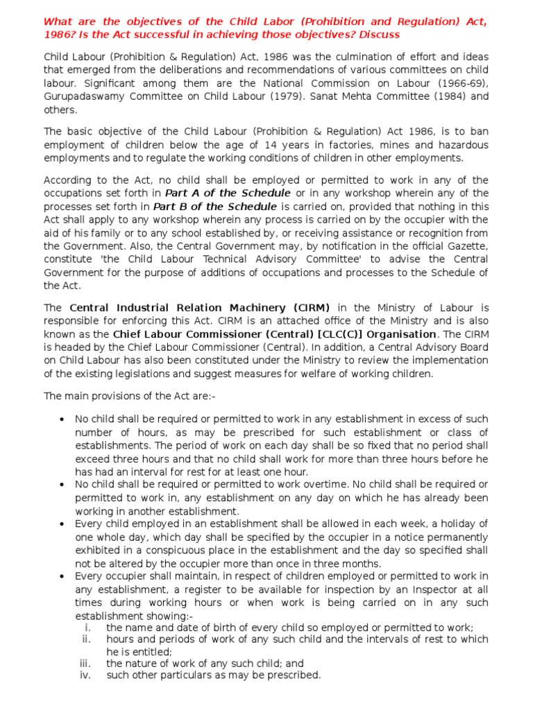 1 Objectives of Child Labour Law | PDF | Child Labour | Employment