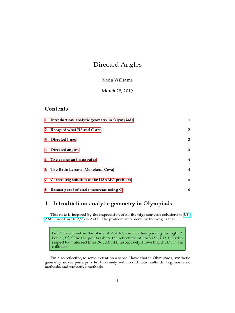 Directed Angles | PDF | Sine | Trigonometric Functions