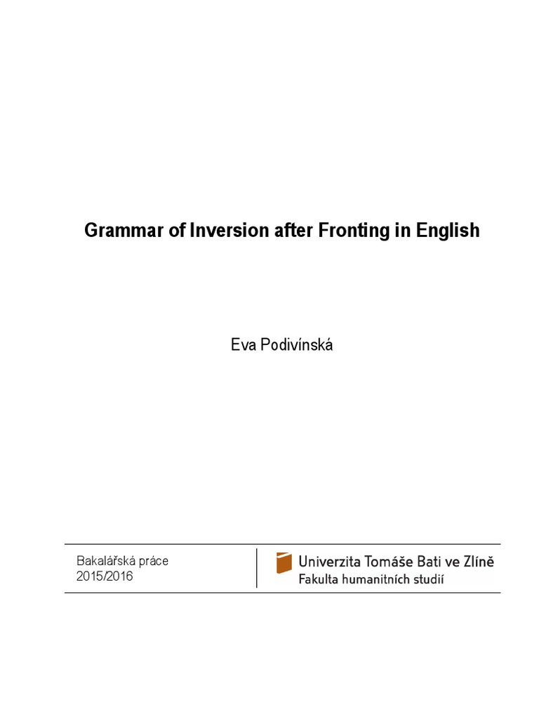 Grammar of Inversion After Fronting in English: Eva Podivínská | PDF ...