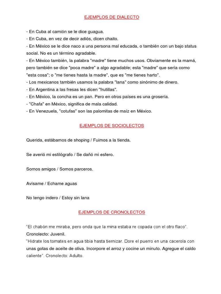 Ejemplos de Dialecto | PDF
