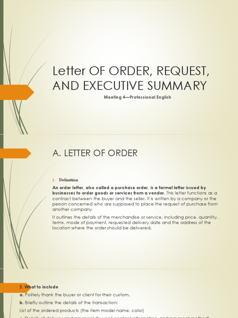 Letter of Order, Request, and Executive Summary | PDF | Financial ...