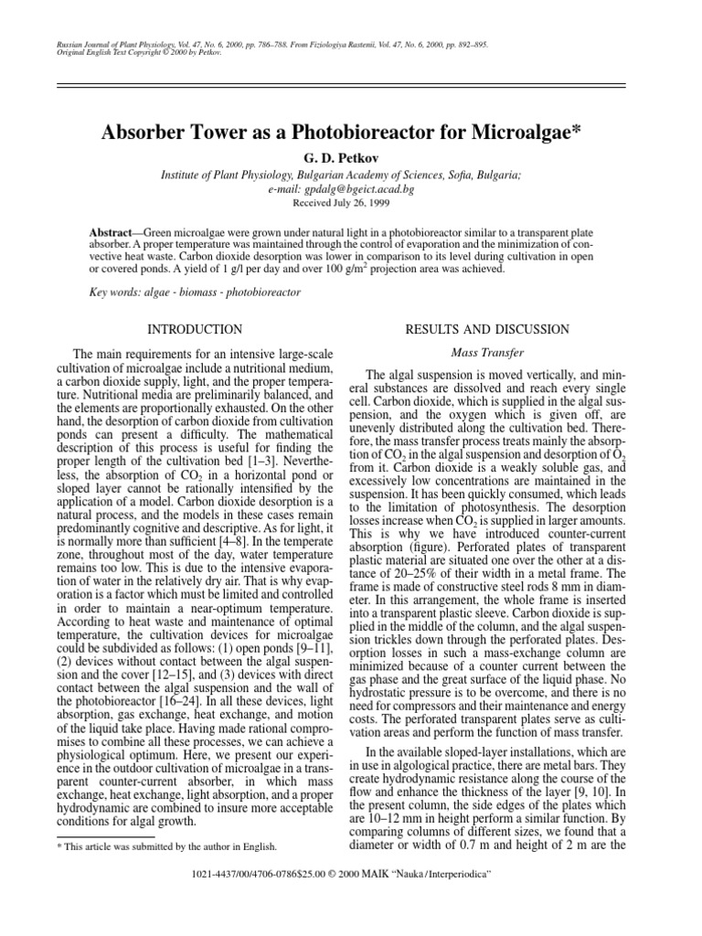 Absorber Tower As A Photobioreactor For PDF | PDF | Turbulence | Algae