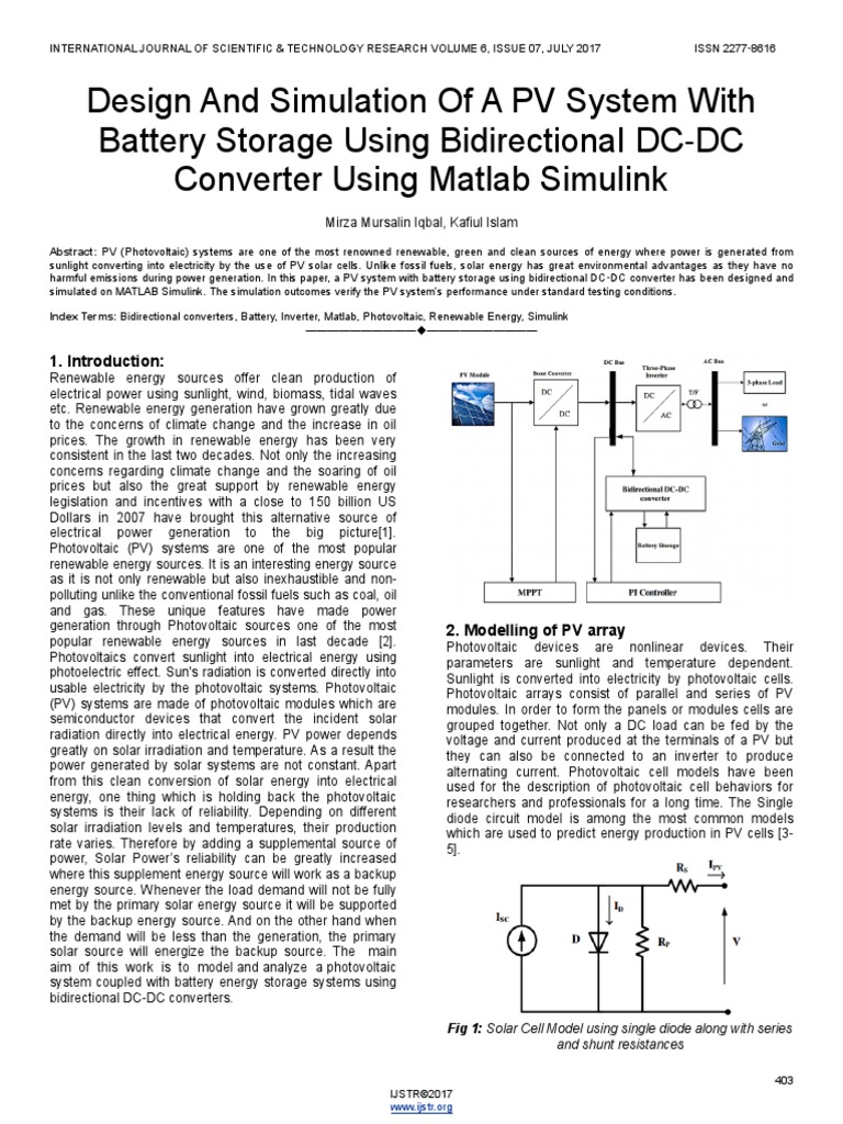 Design and Simulation of A PV System With Battery Storage Using ...