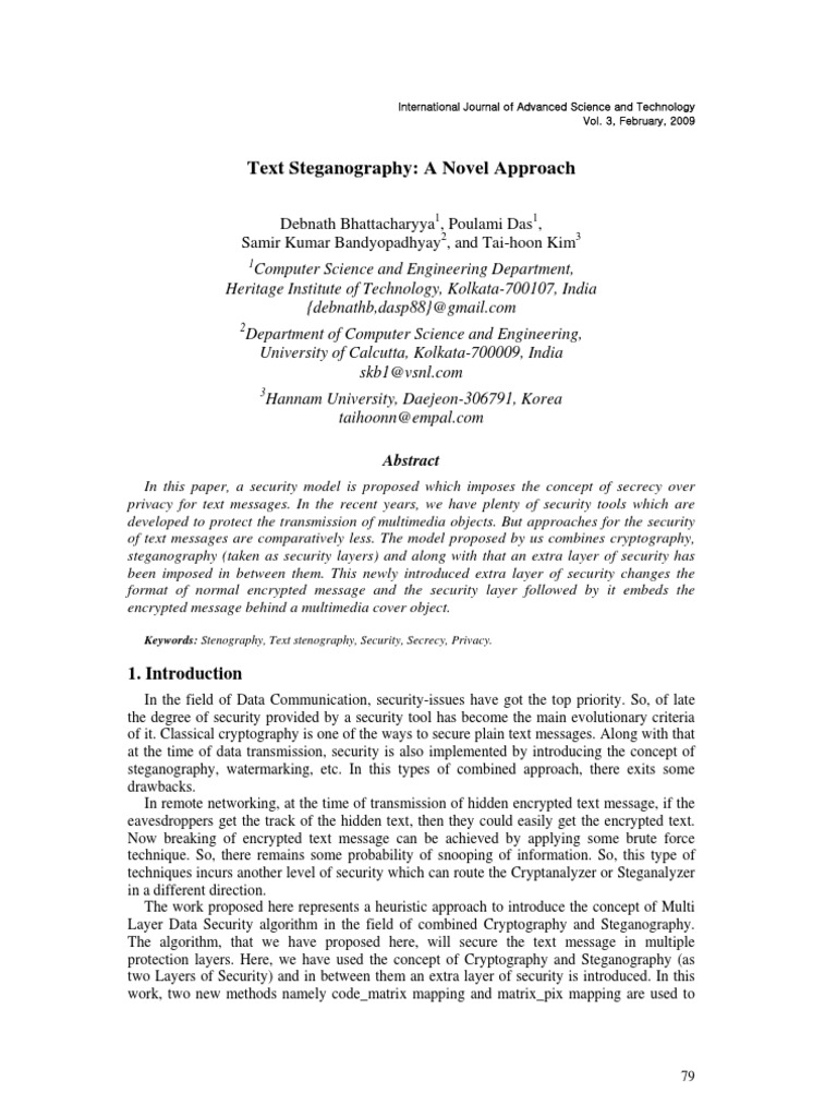 Text Staganography A Novel Approach | PDF | Key (Cryptography ...