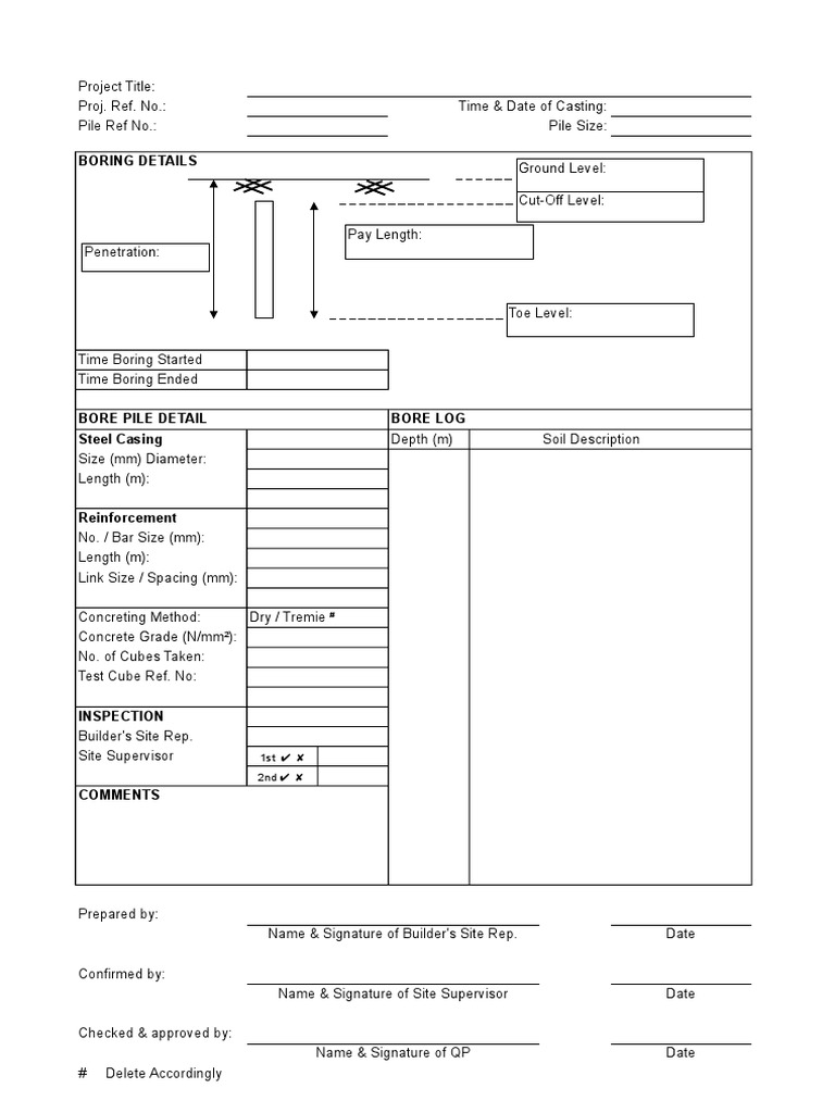 Bored Pile Record Sheet Template | PDF | Deep Foundation | Building ...
