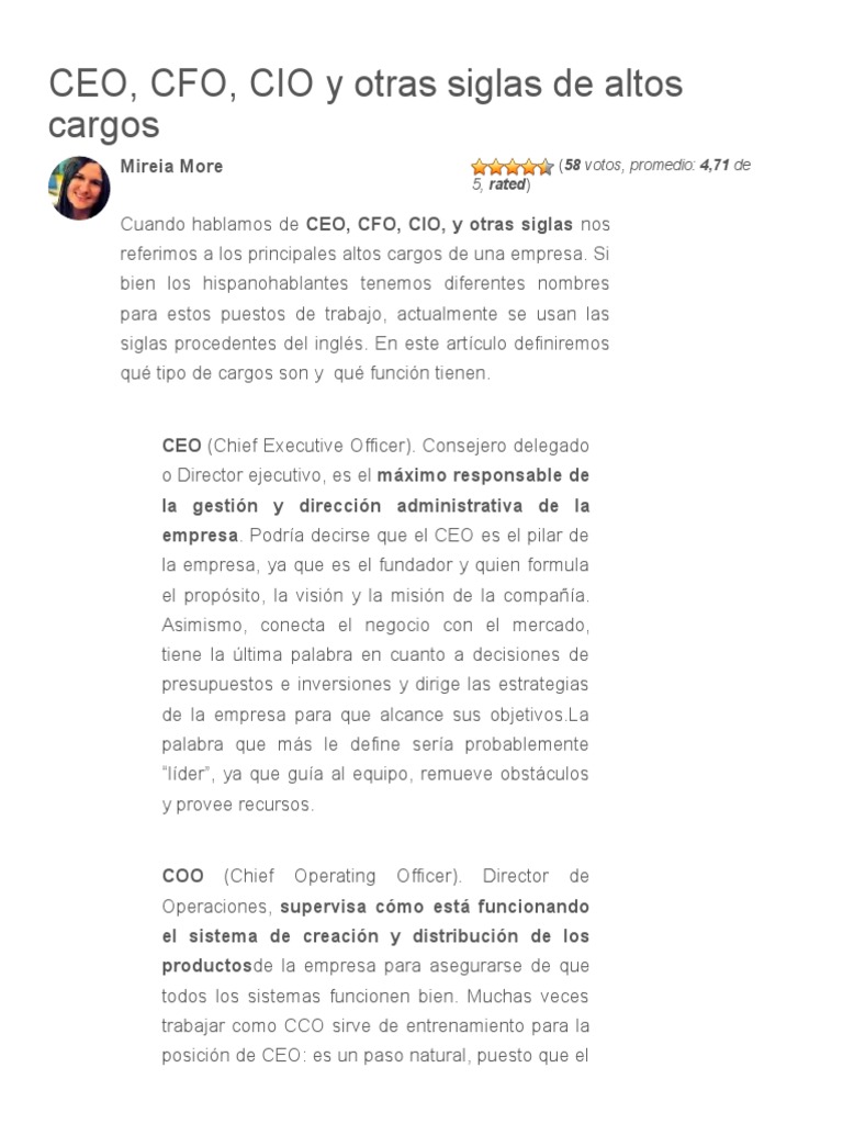 Las Siglas Ceo, Cfo, Cio y Cto | PDF | Director Ejecutivo | Marketing