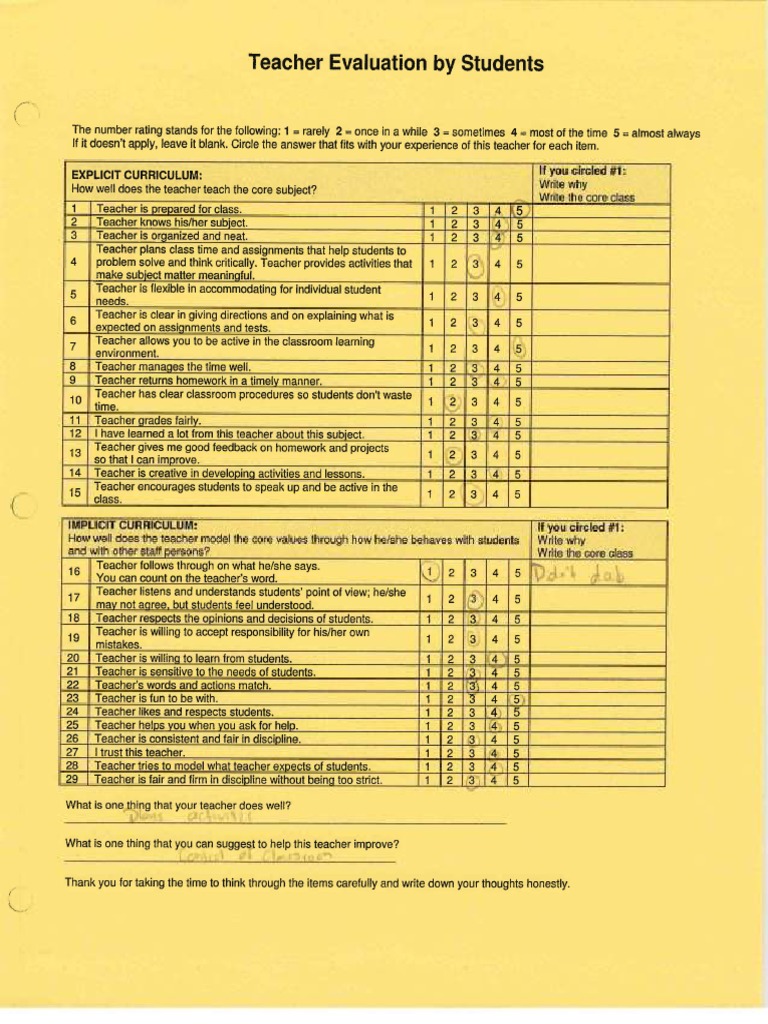 Student Teacher Evaluation Survey | PDF | Homework | Teachers