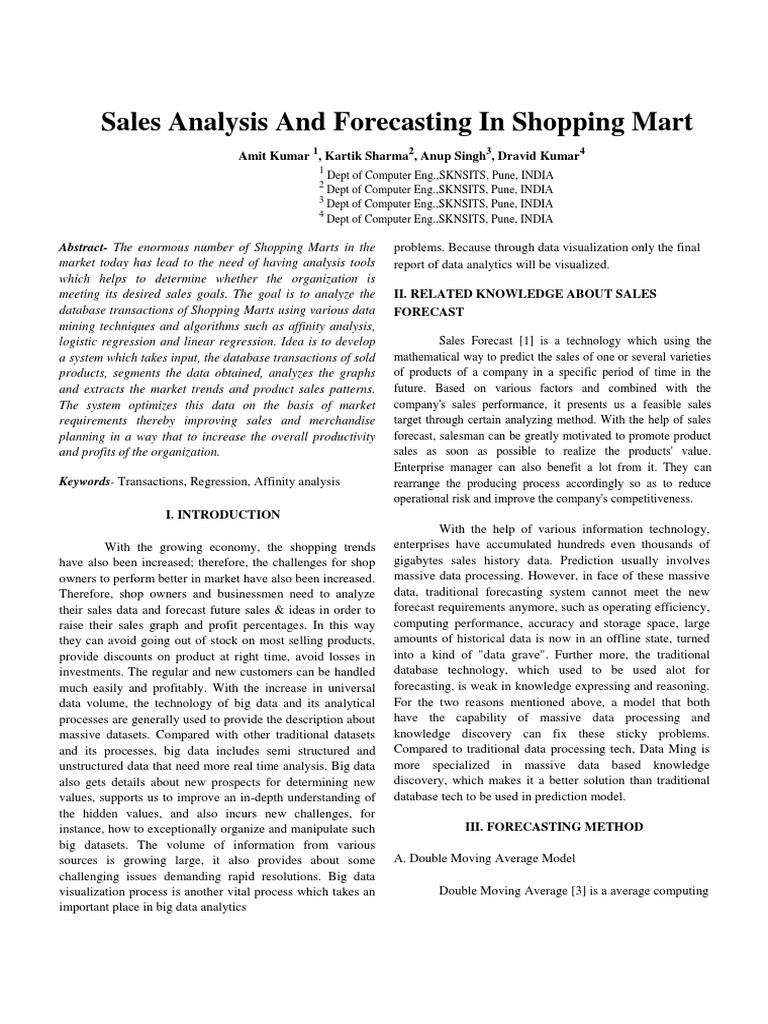 Sales Analysis and Forecasting in Shopping Mart: Amit Kumar, Kartik ...